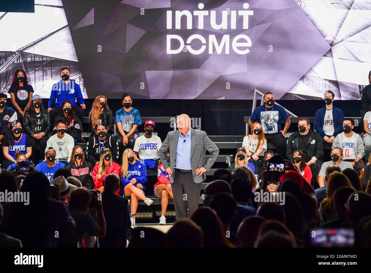 Los Angeles Clippers owner Steve Ballmer speaks during a groundbreaking ...