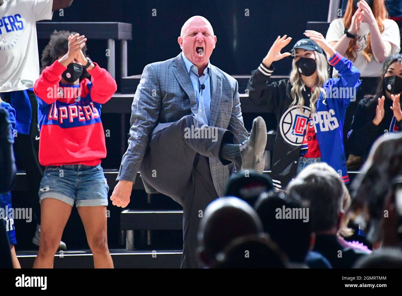 Los Angeles Clippers owner Steve Ballmer speaks during a groundbreaking ...