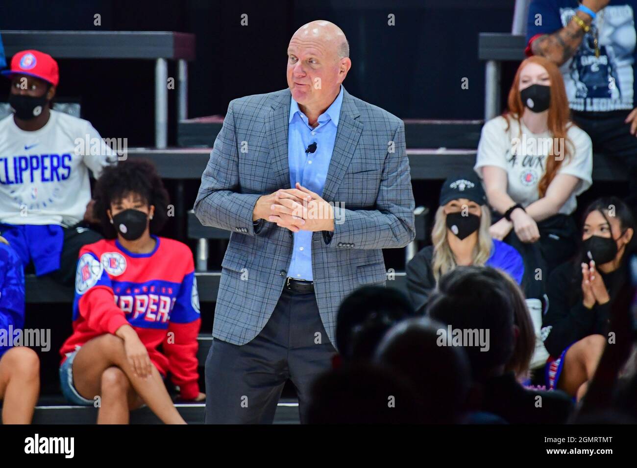Los Angeles Clippers owner Steve Ballmer speaks during a groundbreaking ...