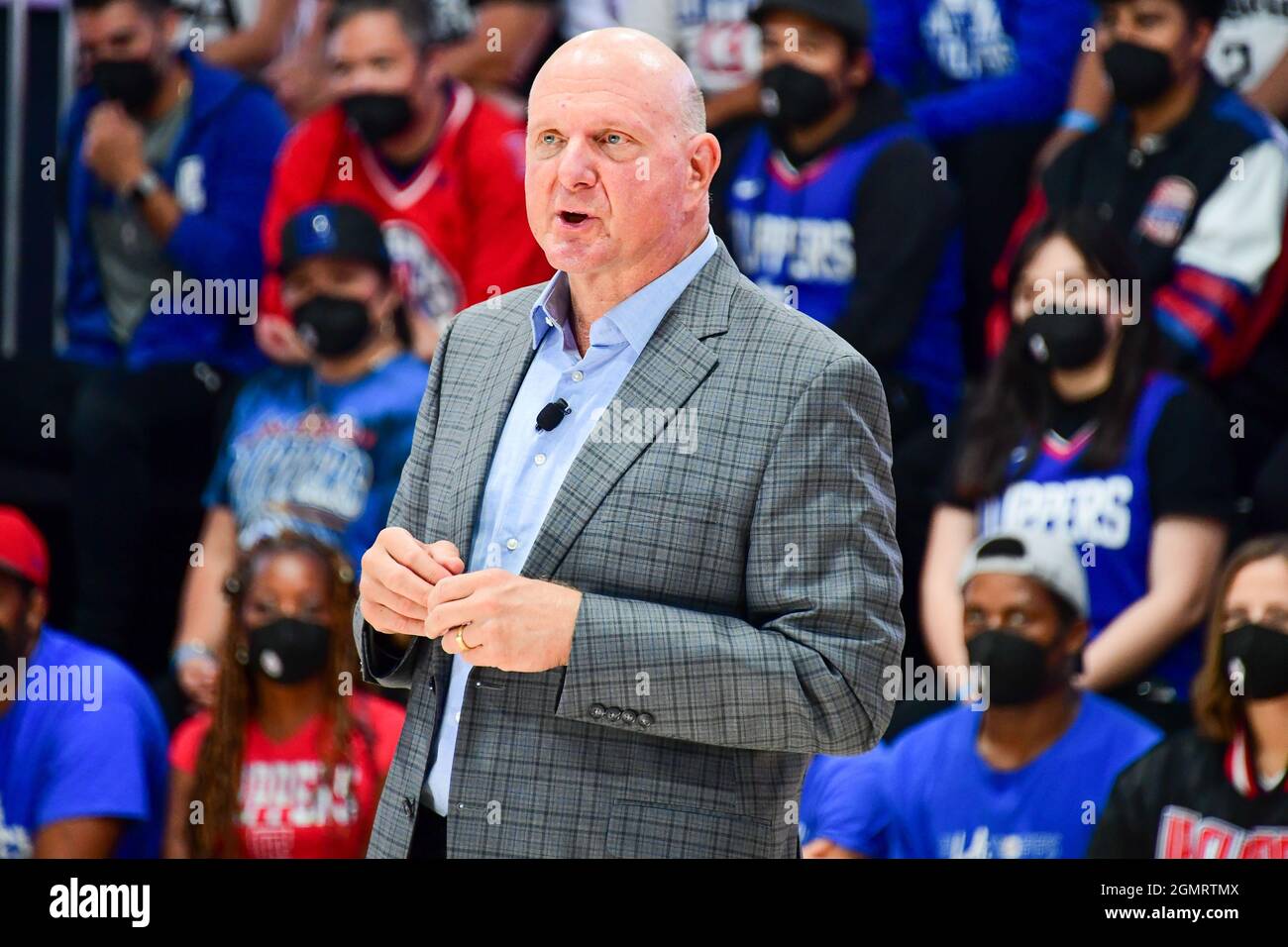 Los Angeles Clippers owner Steve Ballmer speaks during a groundbreaking ...