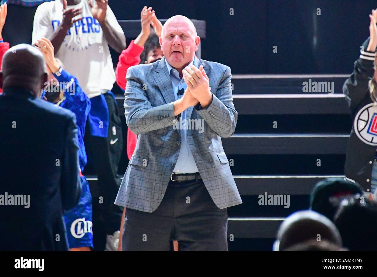 Los Angeles Clippers owner Steve Ballmer speaks during a groundbreaking ...