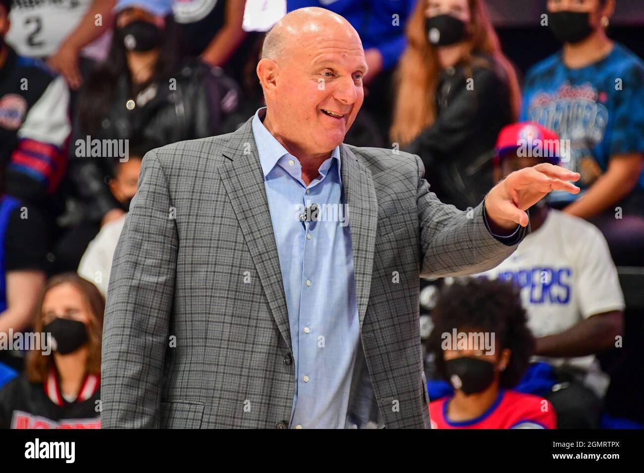 Los Angeles Clippers owner Steve Ballmer speaks during a groundbreaking ...