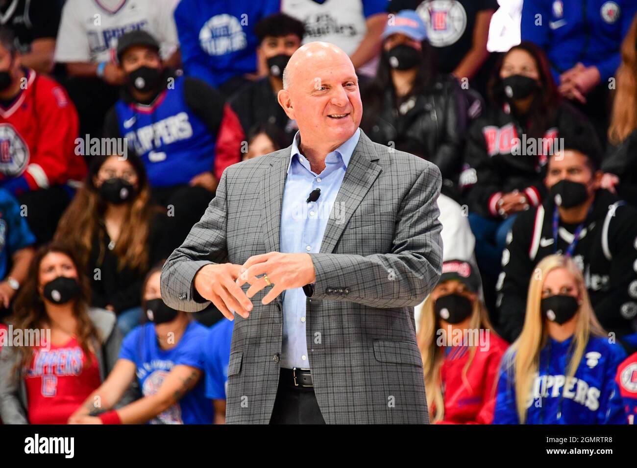Los Angeles Clippers owner Steve Ballmer speaks during a groundbreaking ...