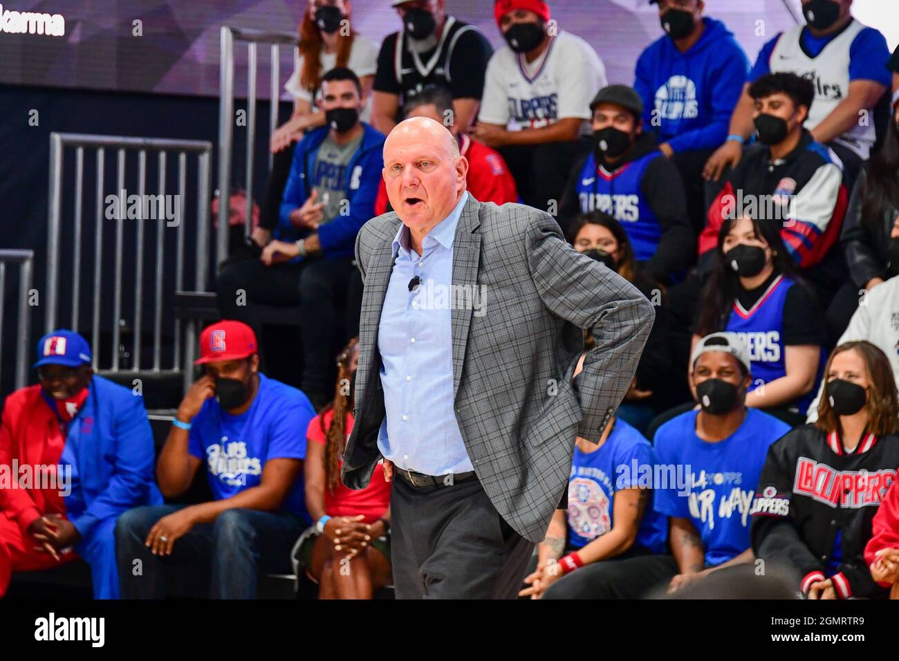 Los Angeles Clippers owner Steve Ballmer speaks during a groundbreaking ...