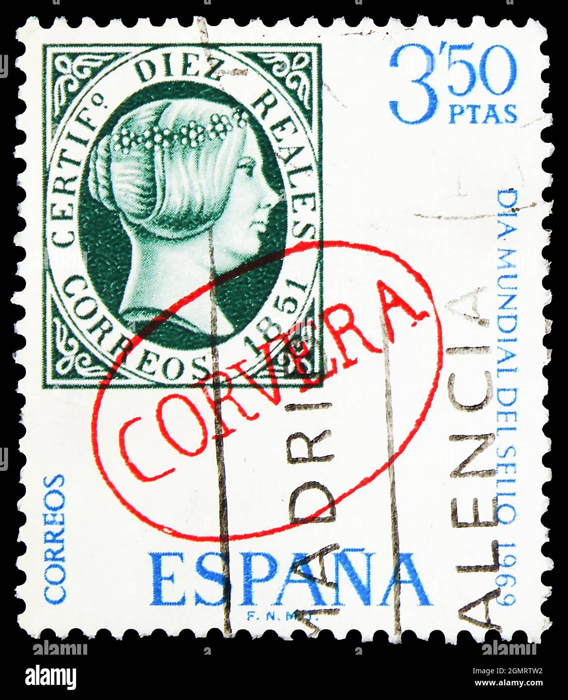 MOSCOW, RUSSIA - NOVEMBER 6, 2019: Postage stamp printed in Spain shows ...