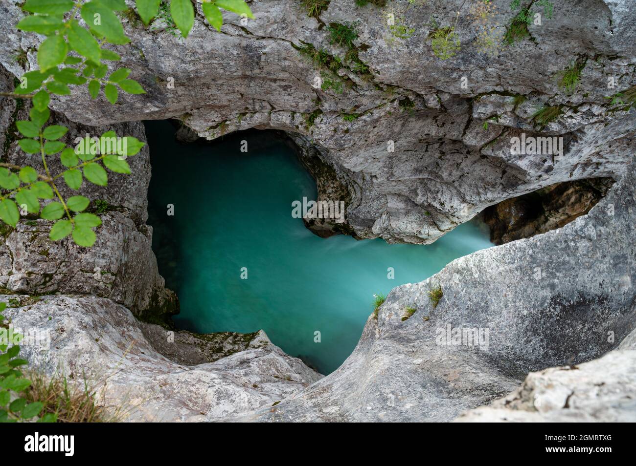 Top view of majestic big gorge of beautiful turquoise soca river Stock ...
