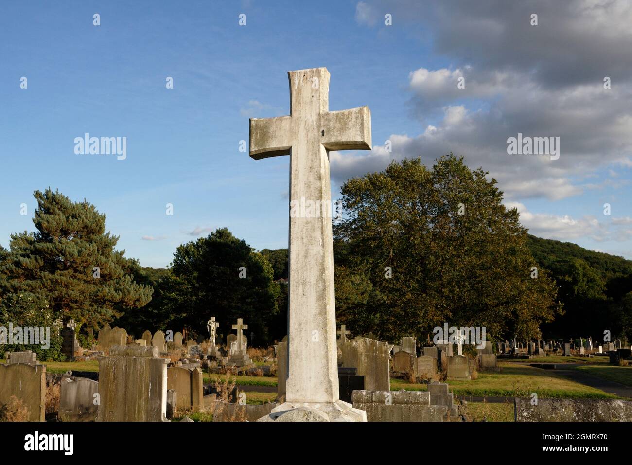 White cross on grave in a cemetery Stock Photo - Alamy