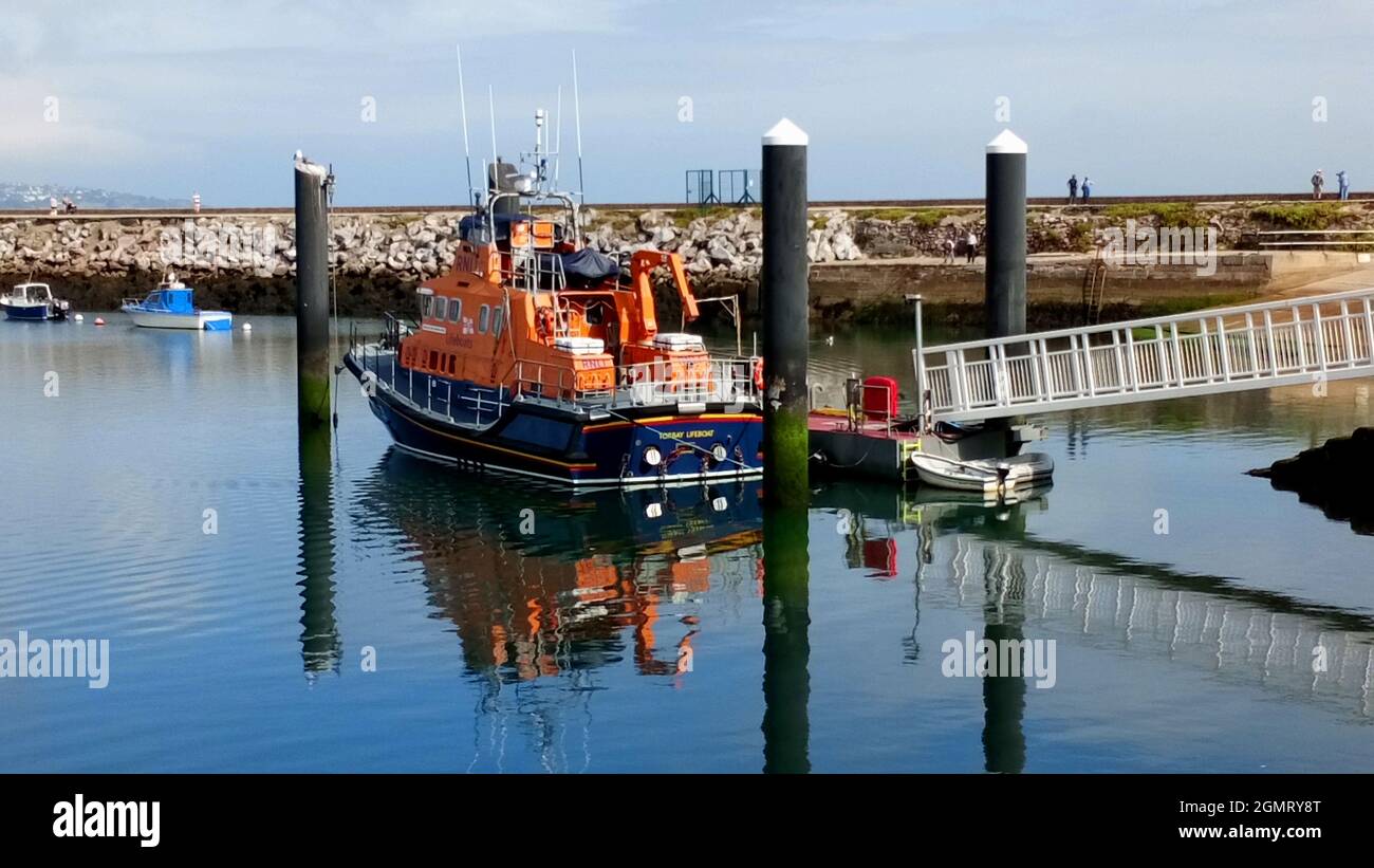 Torbay lifeboat Severn Class moored in Brixham harbour, Brixham, Devon ...