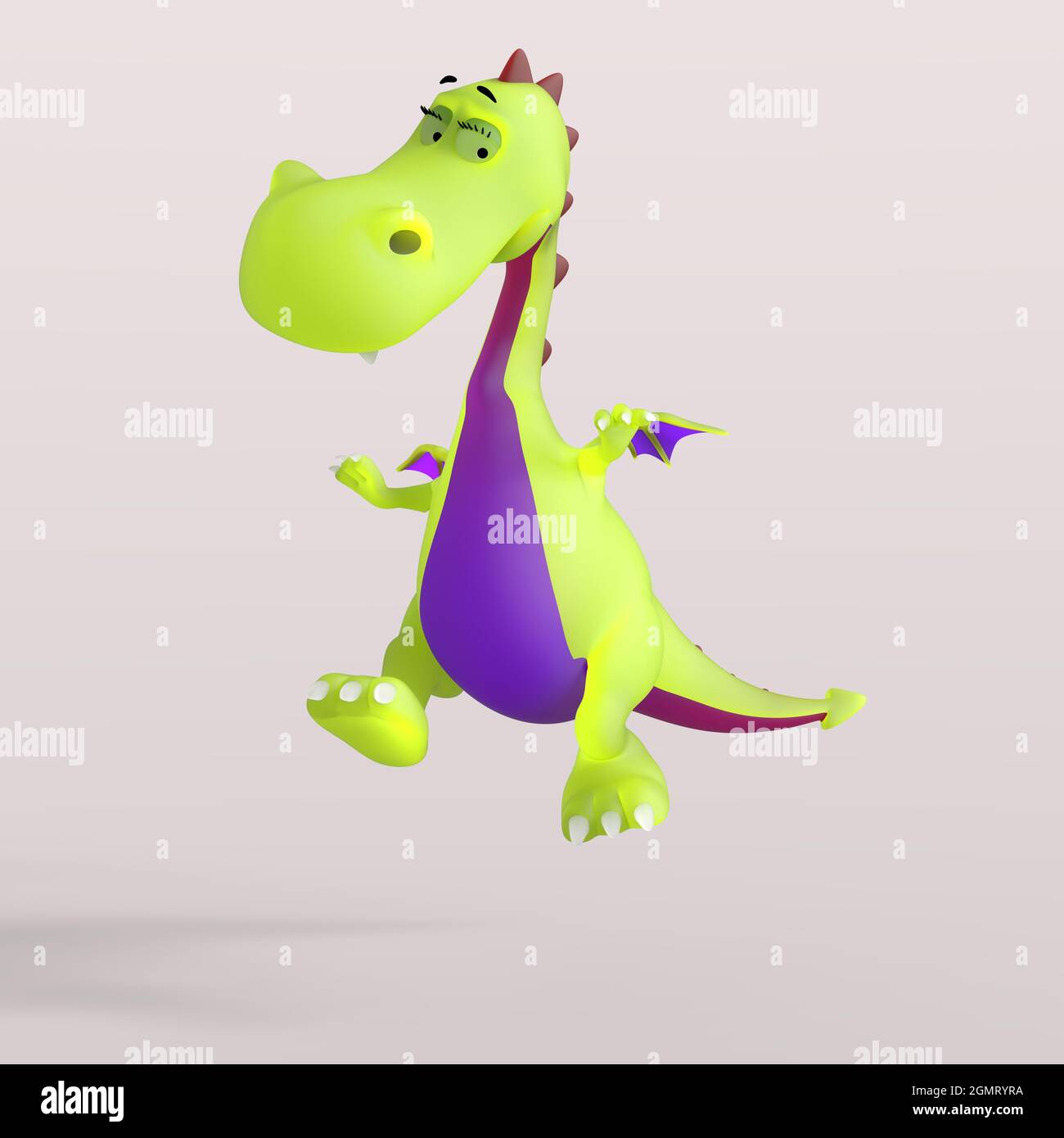 3D-illustration of a cute and funny jumping cartoon dragon. isolated ...