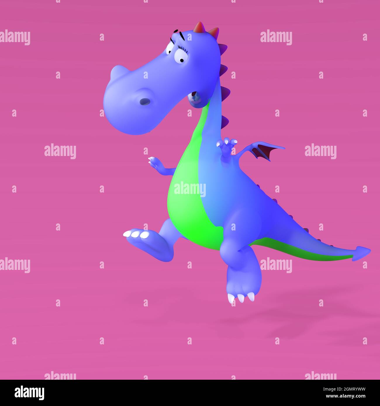 3D-illustration of a cute and funny cartoon dragon scared. isolated ...