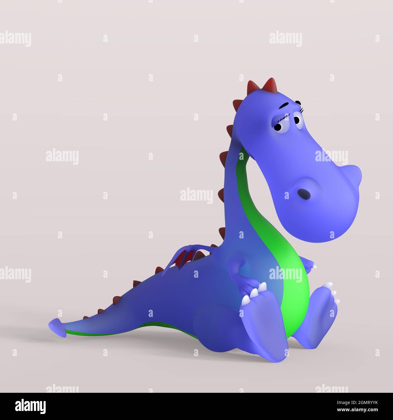 3D-illustration of a cute and funny sad cartoon dragon. isolated ...