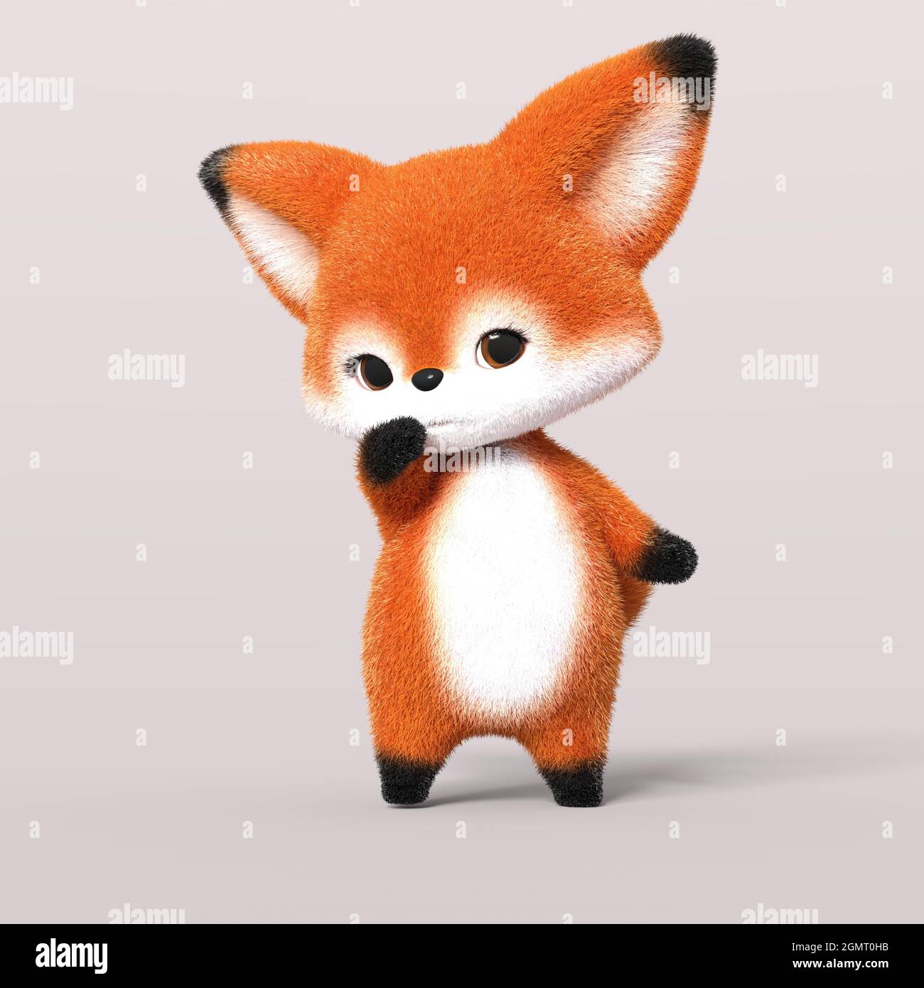 3D-illustration of a cute and funny shy cartoon fox. isolated rendering ...