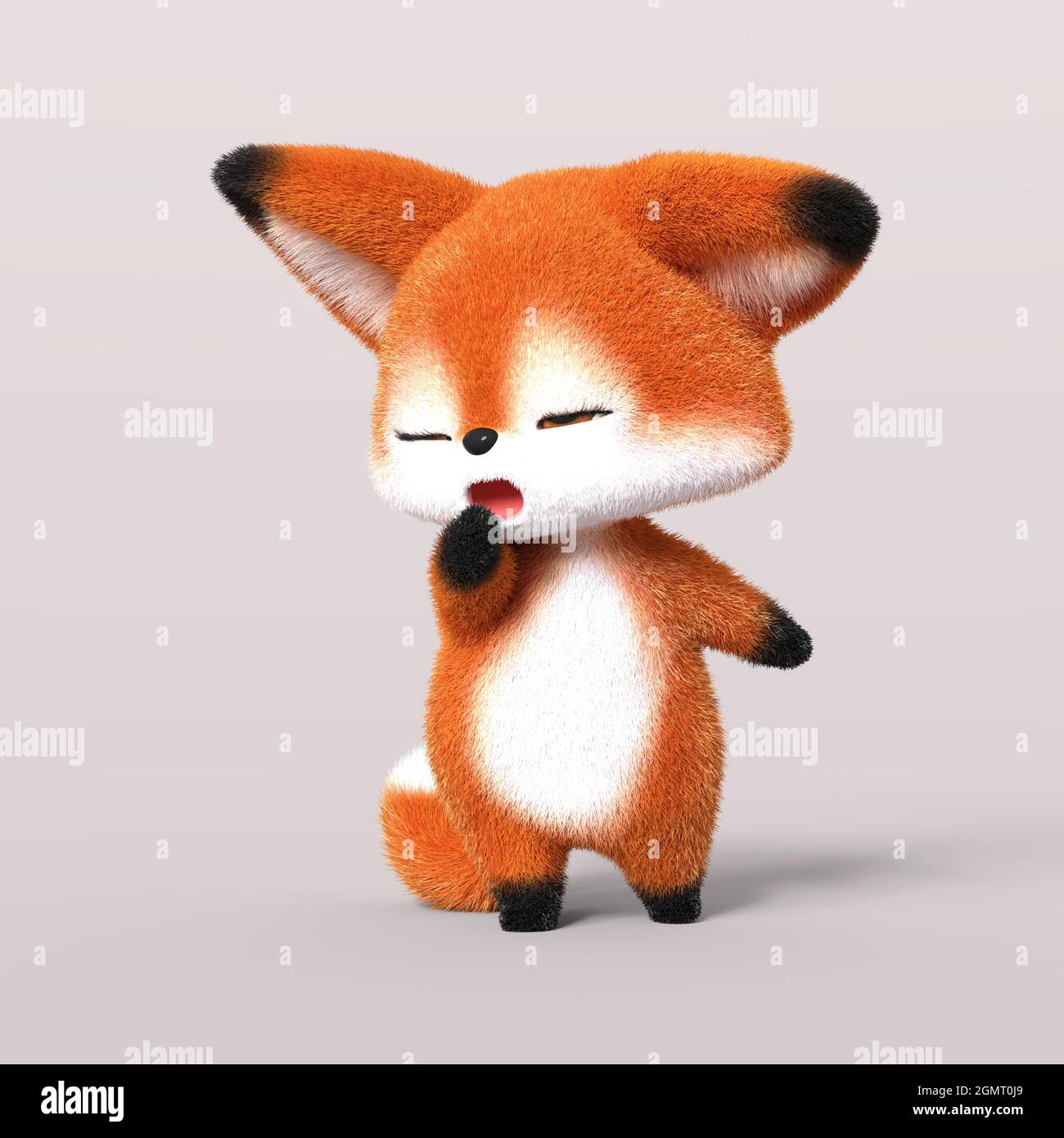 3D-illustration of a cute and funny tired cartoon fox. isolated ...