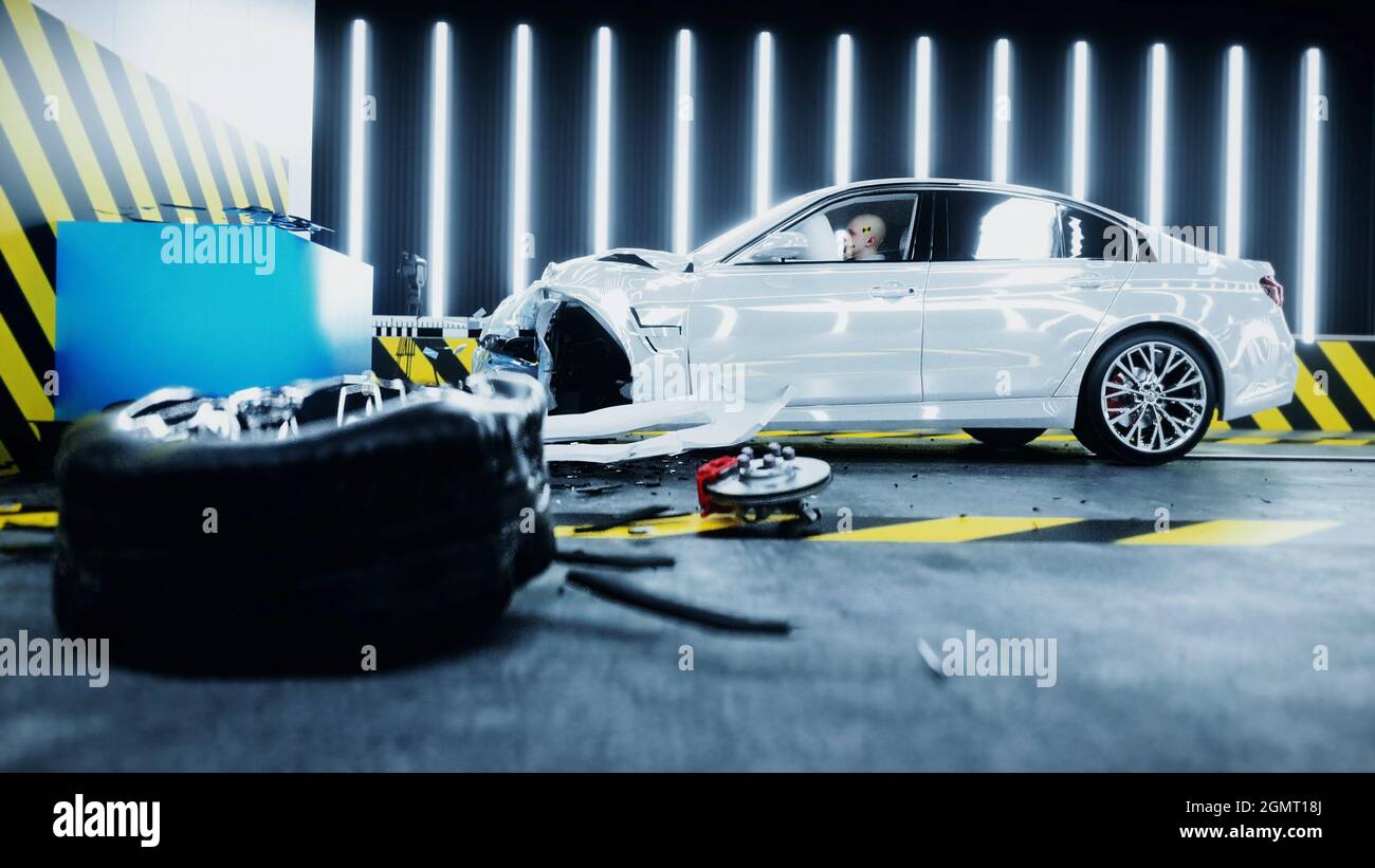 Generic 3d car crash test. Car destruction. 3d rendering Stock Photo ...
