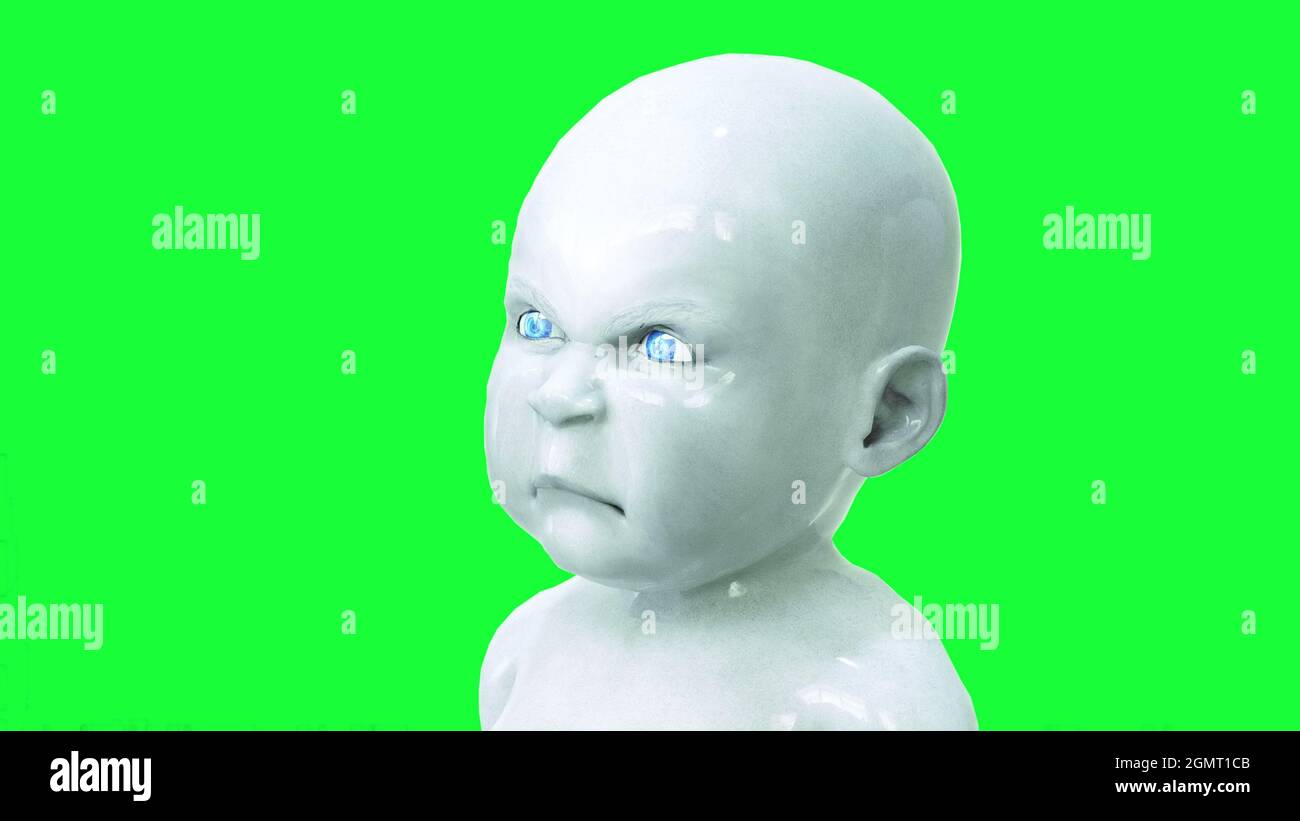 Evil robot baby, children. Green screen 3d rendering Stock Photo - Alamy