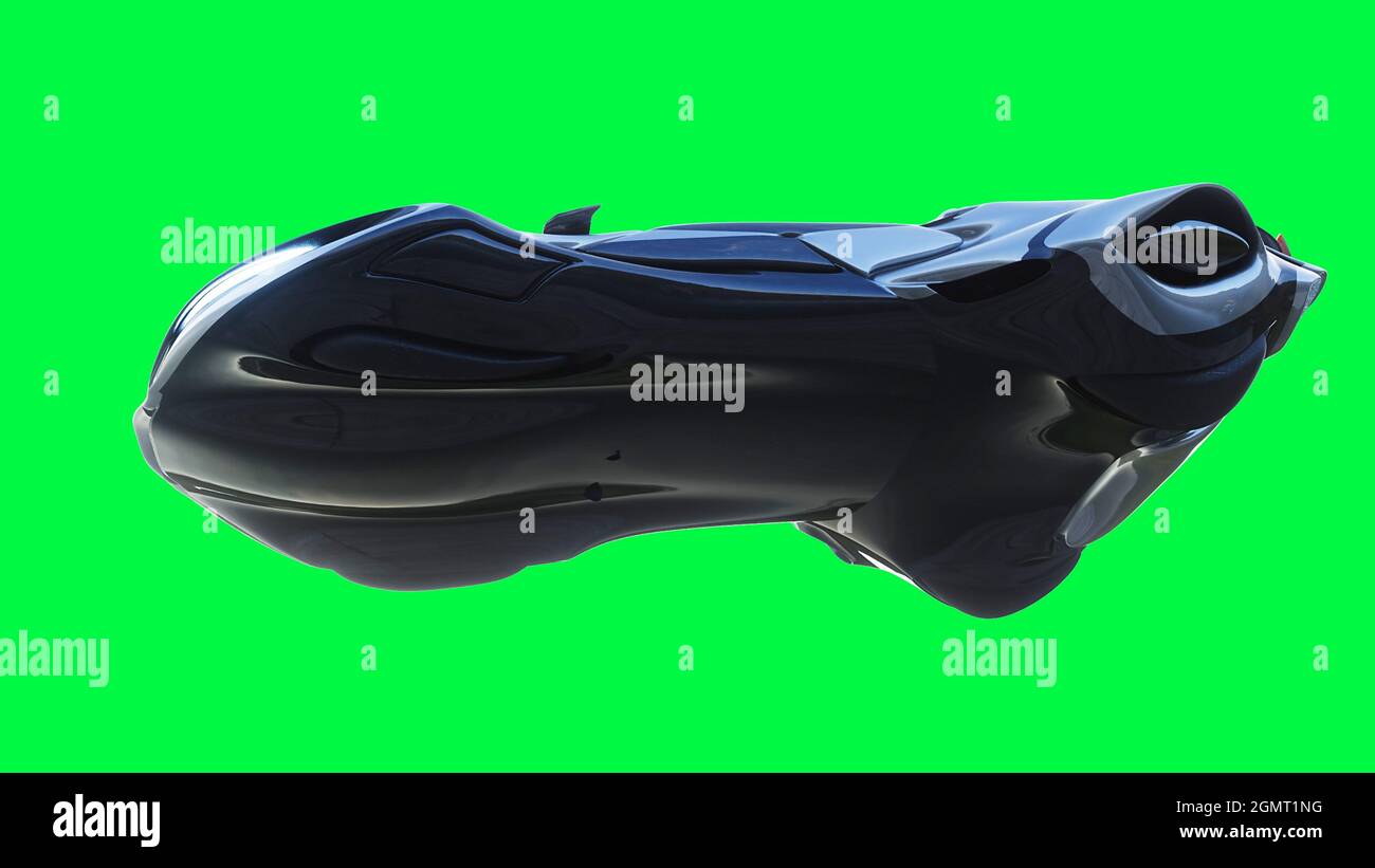 Futuristic sci fi flying car, ship. green screen isolate. 3d rendering ...