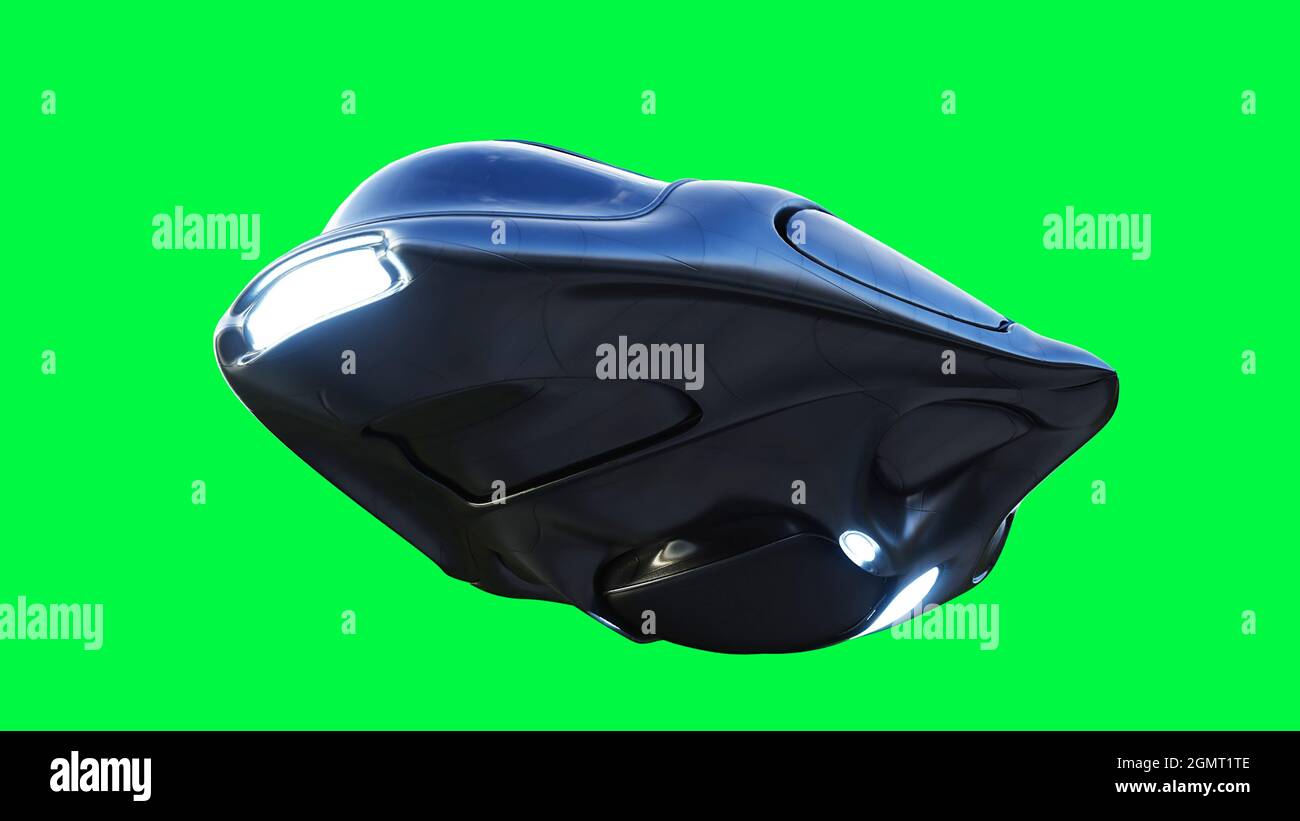 Futuristic sci fi flying car, ship. green screen isolate. 3d rendering ...