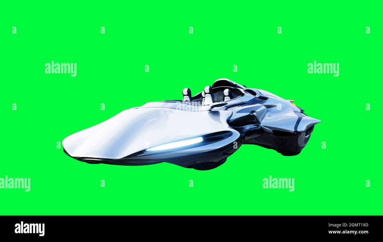 Futuristic sci fi flying car, ship. green screen isolate. 3d rendering ...