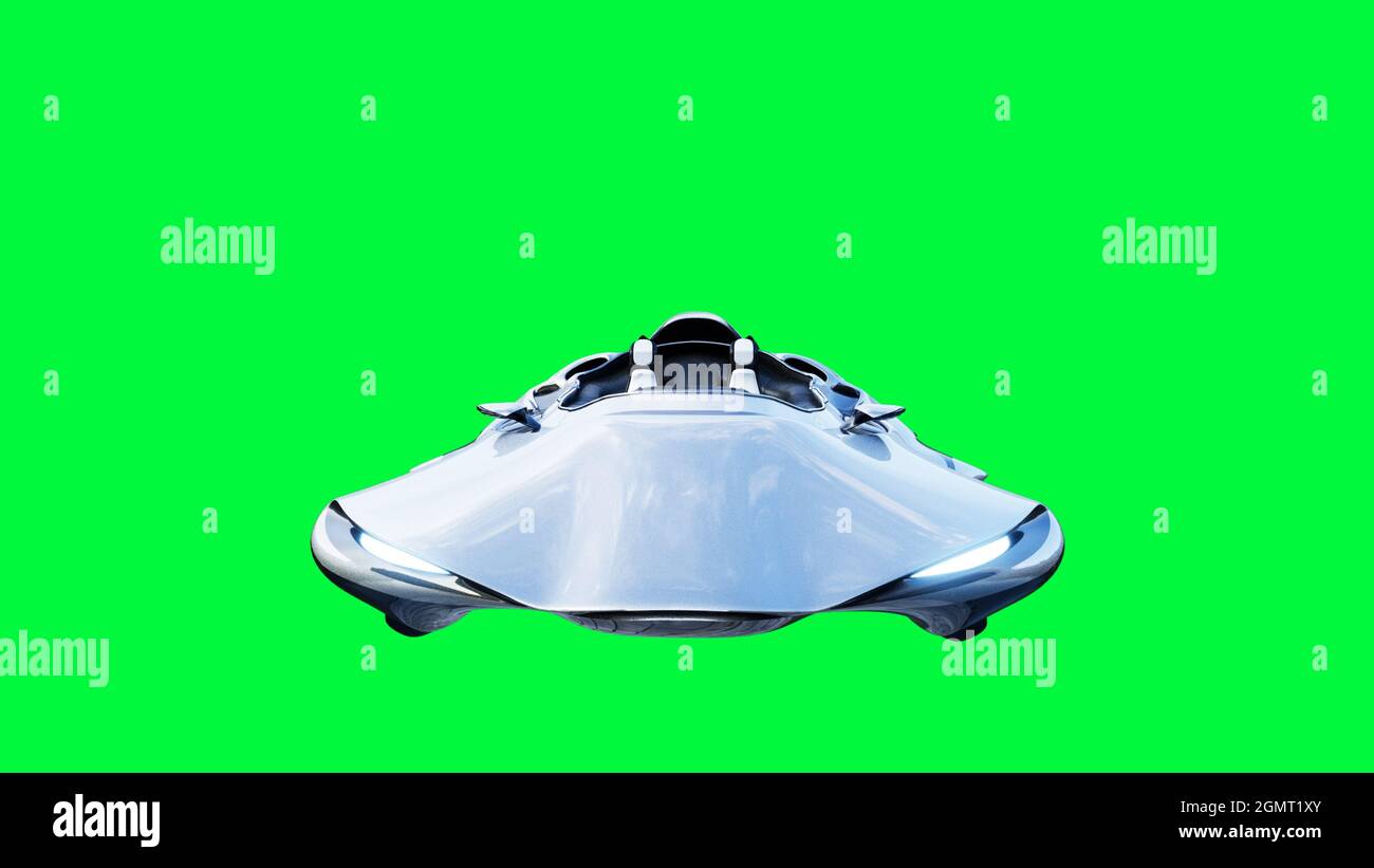 Futuristic sci fi flying car, ship. green screen isolate. 3d rendering ...