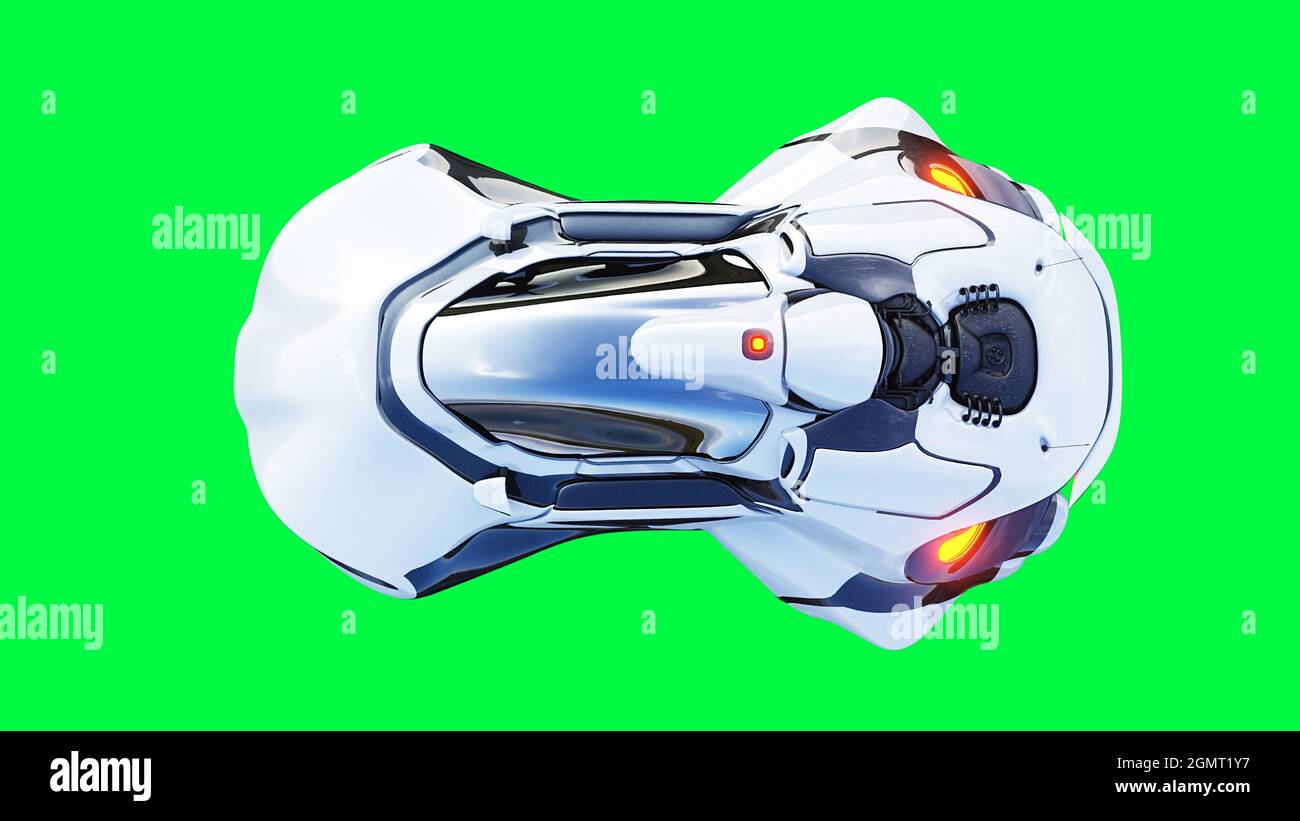 Futuristic sci fi flying car, ship. green screen isolate. 3d rendering ...