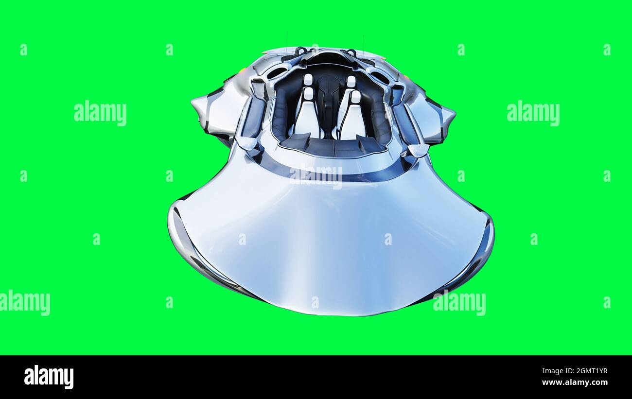 Futuristic sci fi flying car, ship. green screen isolate. 3d rendering ...