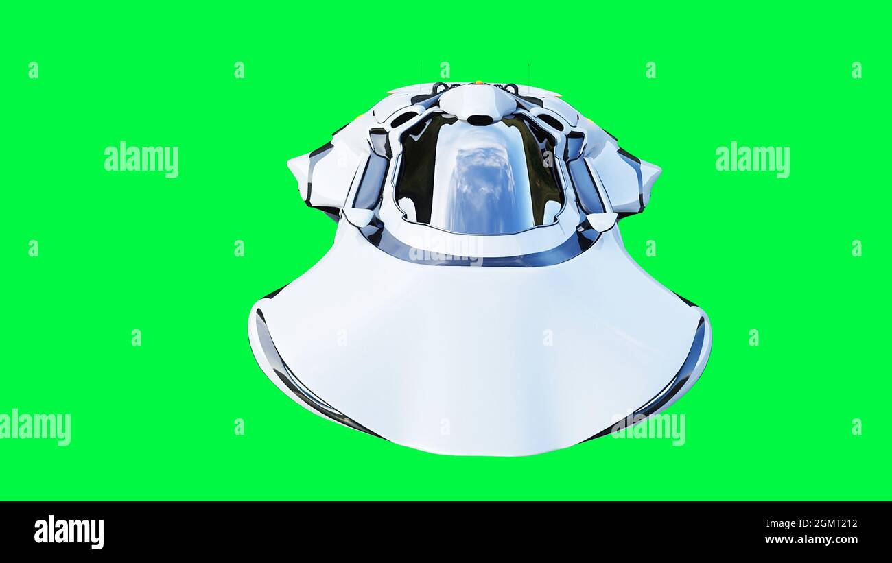 Futuristic sci fi flying car, ship. green screen isolate. 3d rendering ...