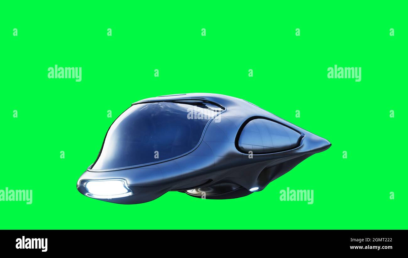 Futuristic sci fi flying car, ship. green screen isolate. 3d rendering ...