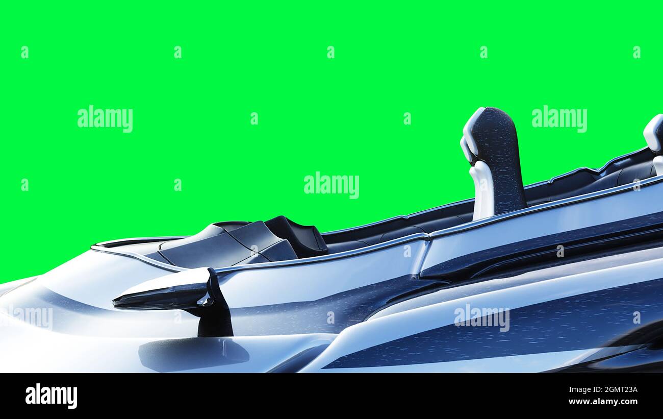 Futuristic sci fi flying car, ship. green screen isolate. 3d rendering ...