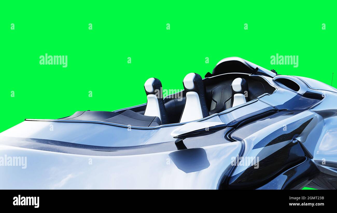 Futuristic sci fi flying car, ship. green screen isolate. 3d rendering ...