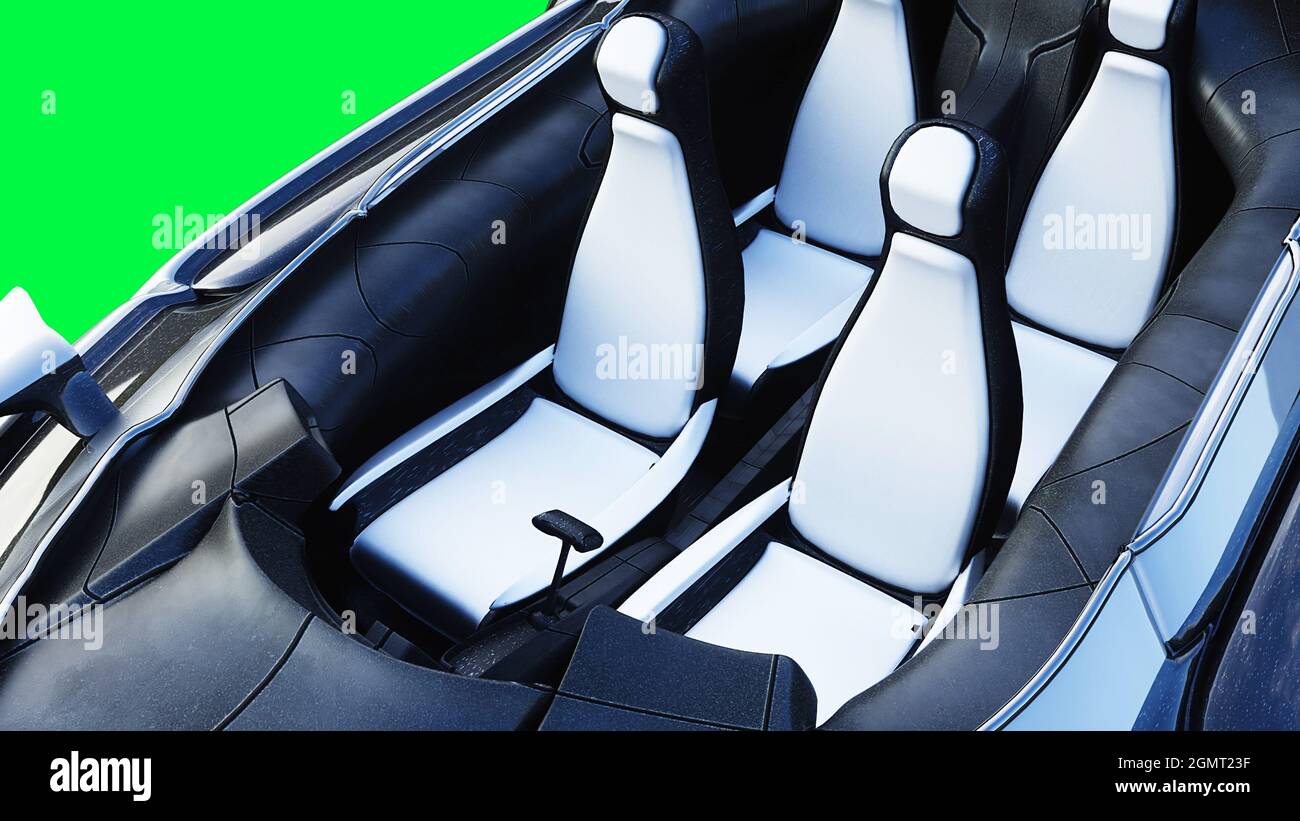 Futuristic sci fi flying car, ship. green screen isolate. 3d rendering ...