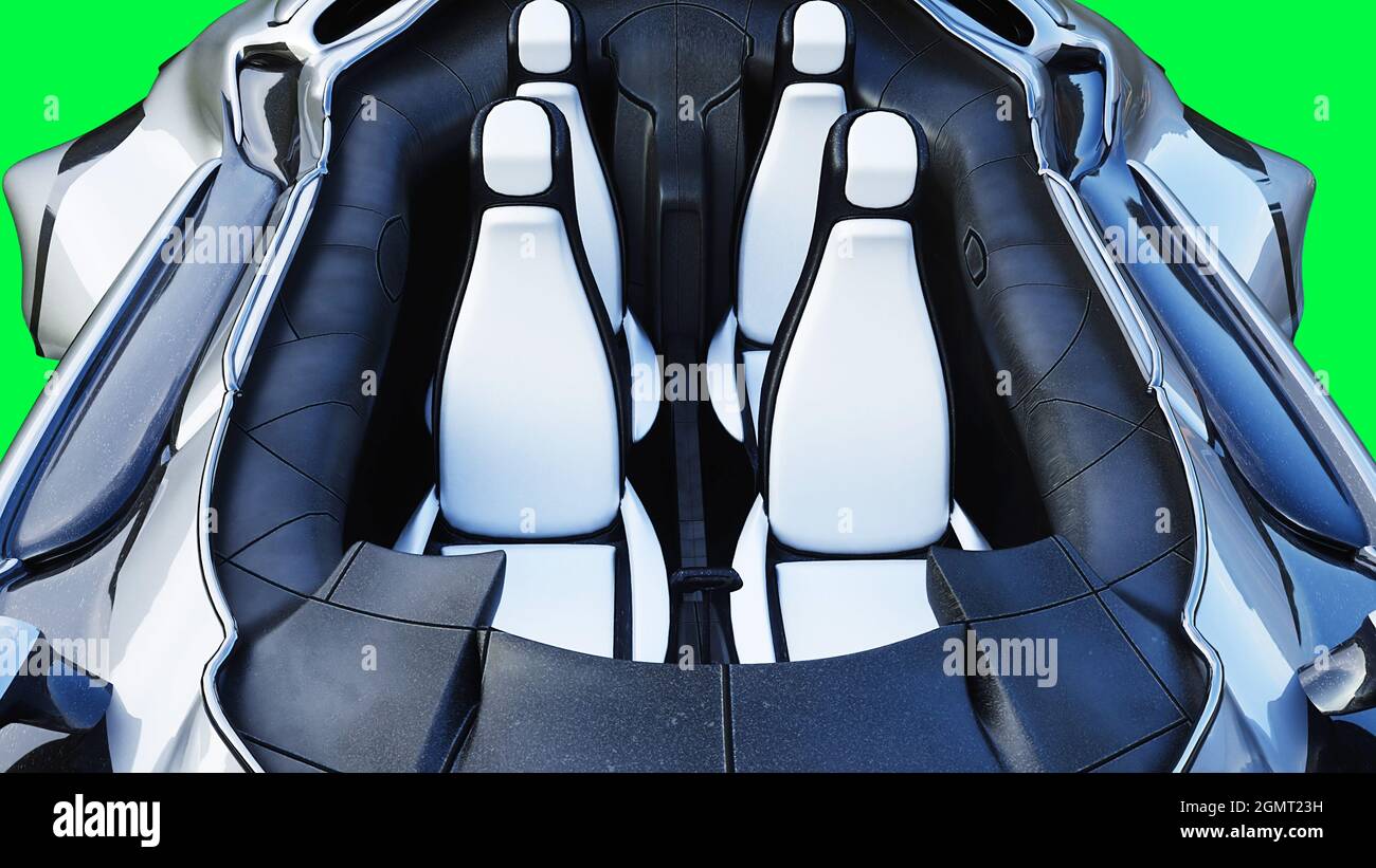 Futuristic sci fi flying car, ship. green screen isolate. 3d rendering ...