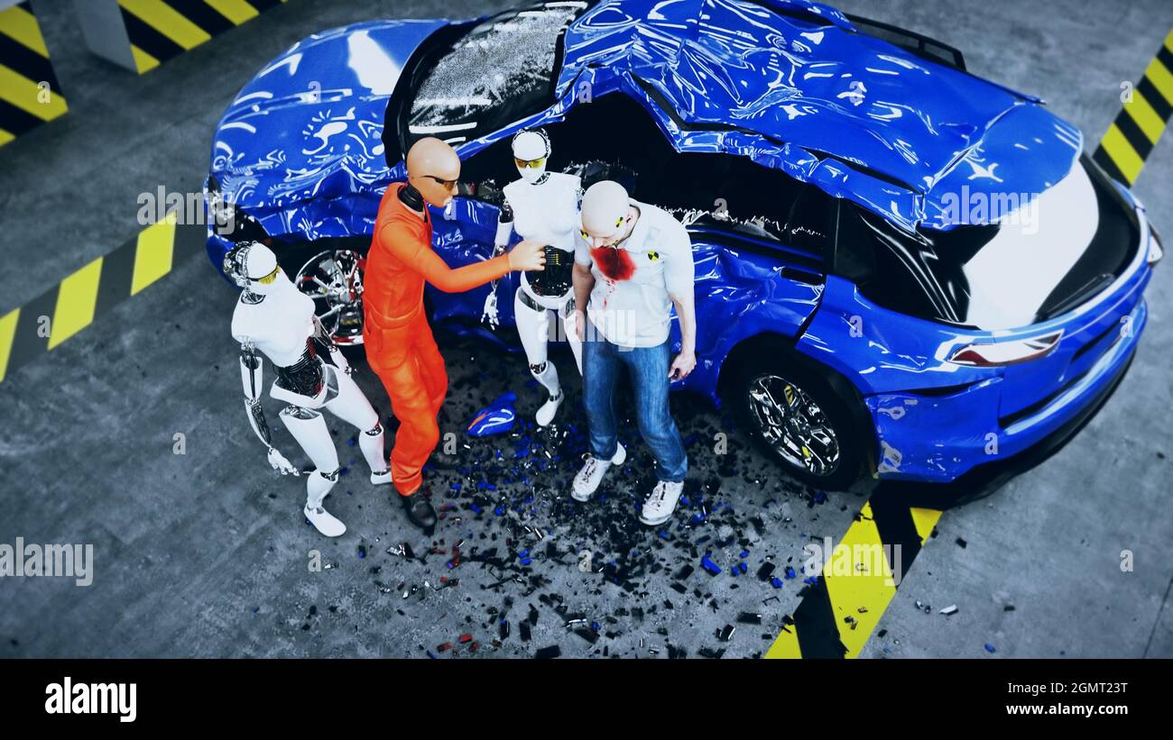 Robot crash test dummy and human. Future concept. 3d rendering Stock ...