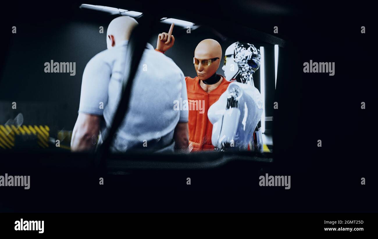 Robot crash test dummy and human. Future concept. 3d rendering Stock ...