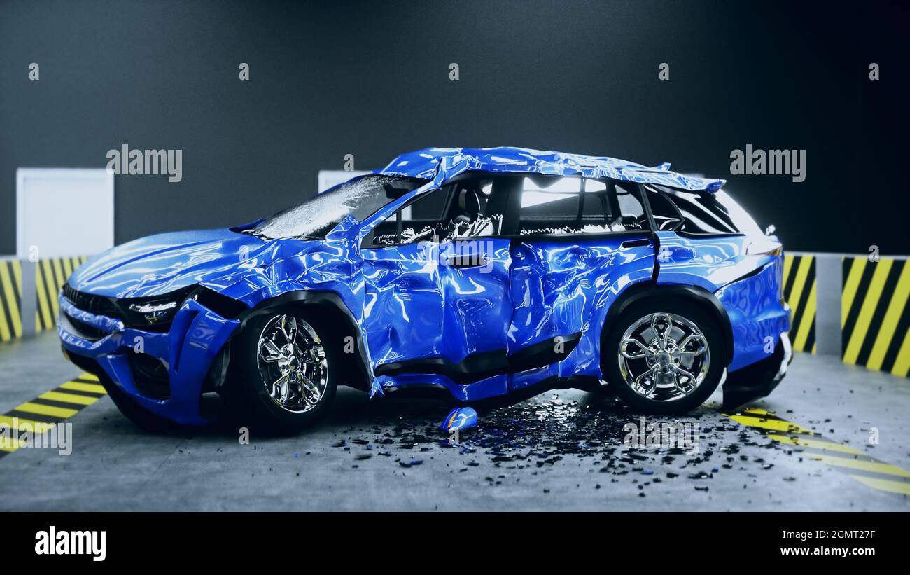 Destroyed car, crash test. 3d renderng Stock Photo - Alamy