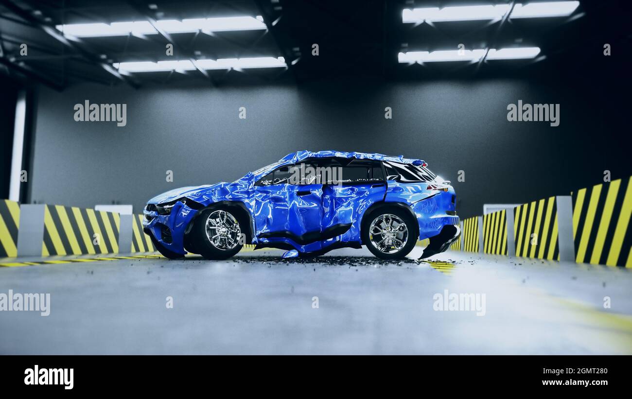 Destroyed car, crash test. 3d renderng Stock Photo - Alamy
