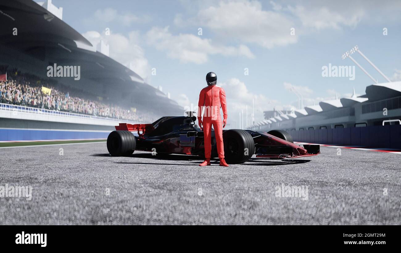 The racer standing on stadium. 3d rendering Stock Photo - Alamy