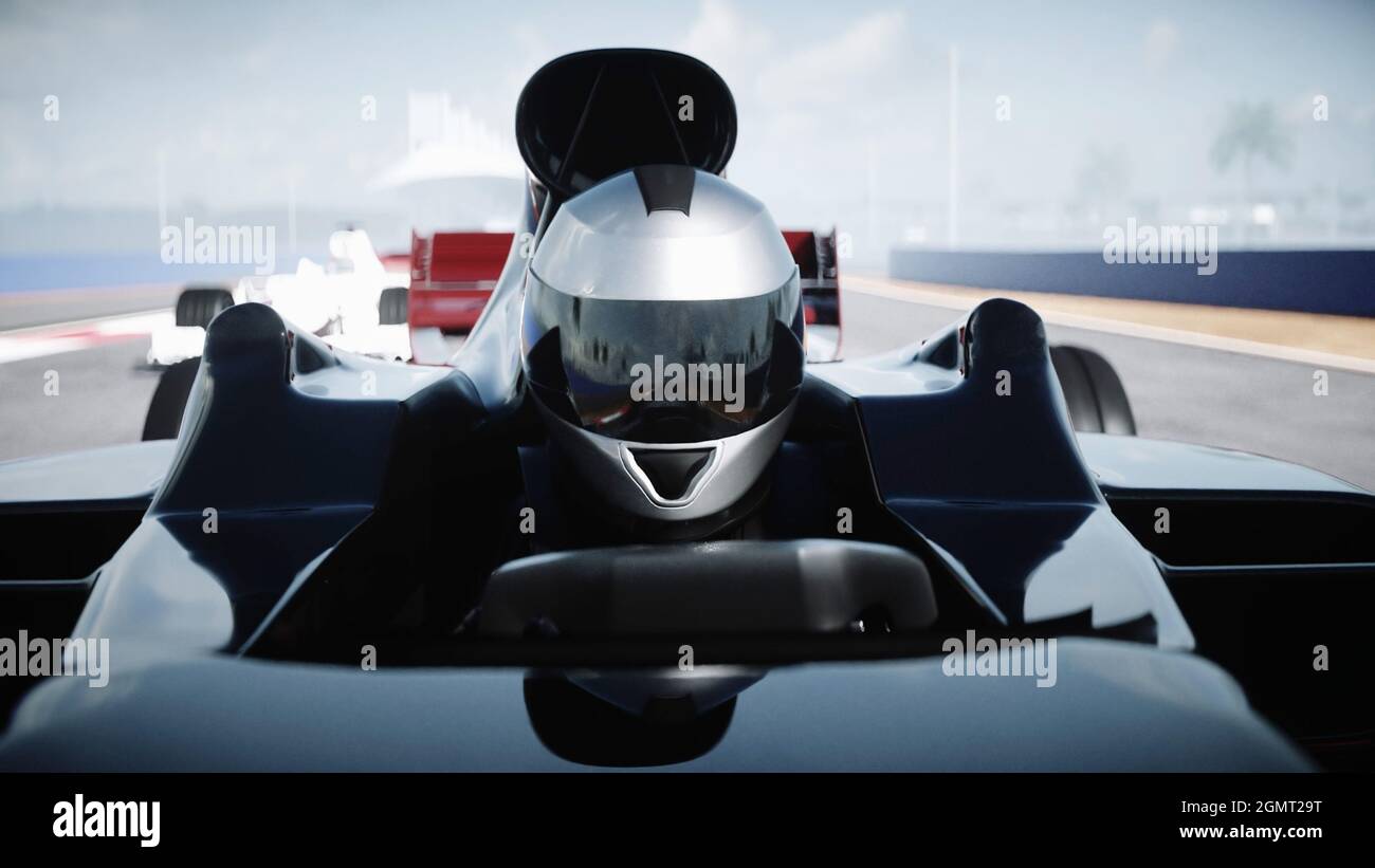 Race car and racer. Very fast driving. Succes concept. 3d rendering ...