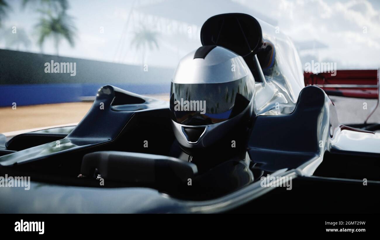 Race car and racer. Very fast driving. Succes concept. 3d rendering ...