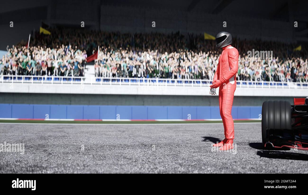 The racer standing on stadium. 3d rendering Stock Photo - Alamy