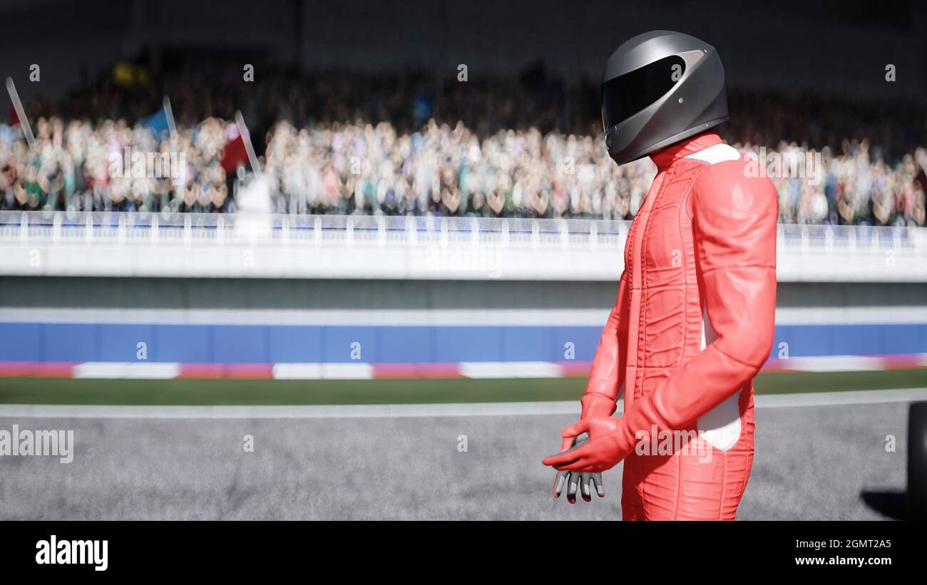 The racer standing on stadium. 3d rendering Stock Photo - Alamy