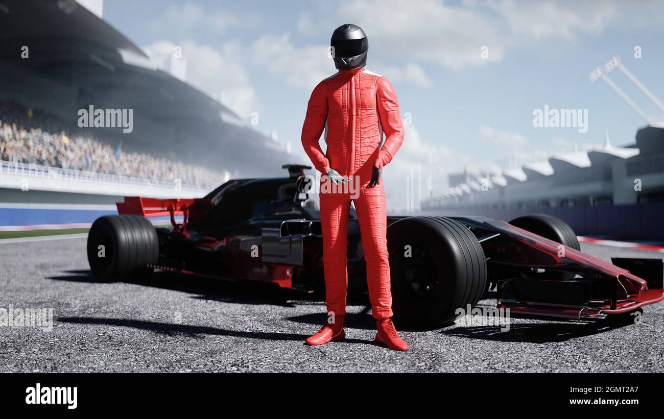 The racer standing on stadium. 3d rendering Stock Photo - Alamy