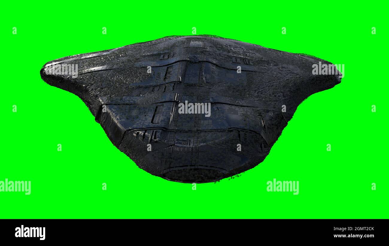 Futuristic alien sci fi ship isolate on green screen. 3d rendering ...
