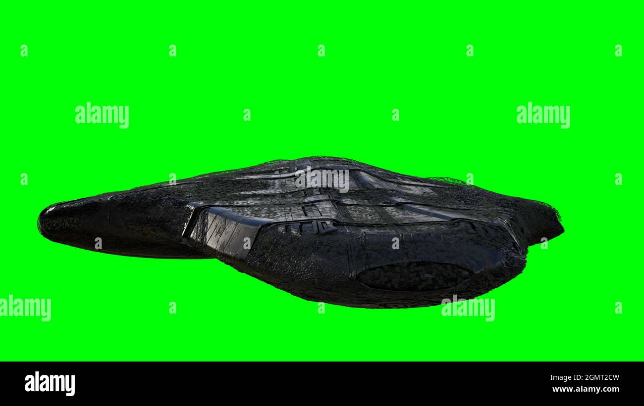 Futuristic alien sci fi ship isolate on green screen. 3d rendering ...
