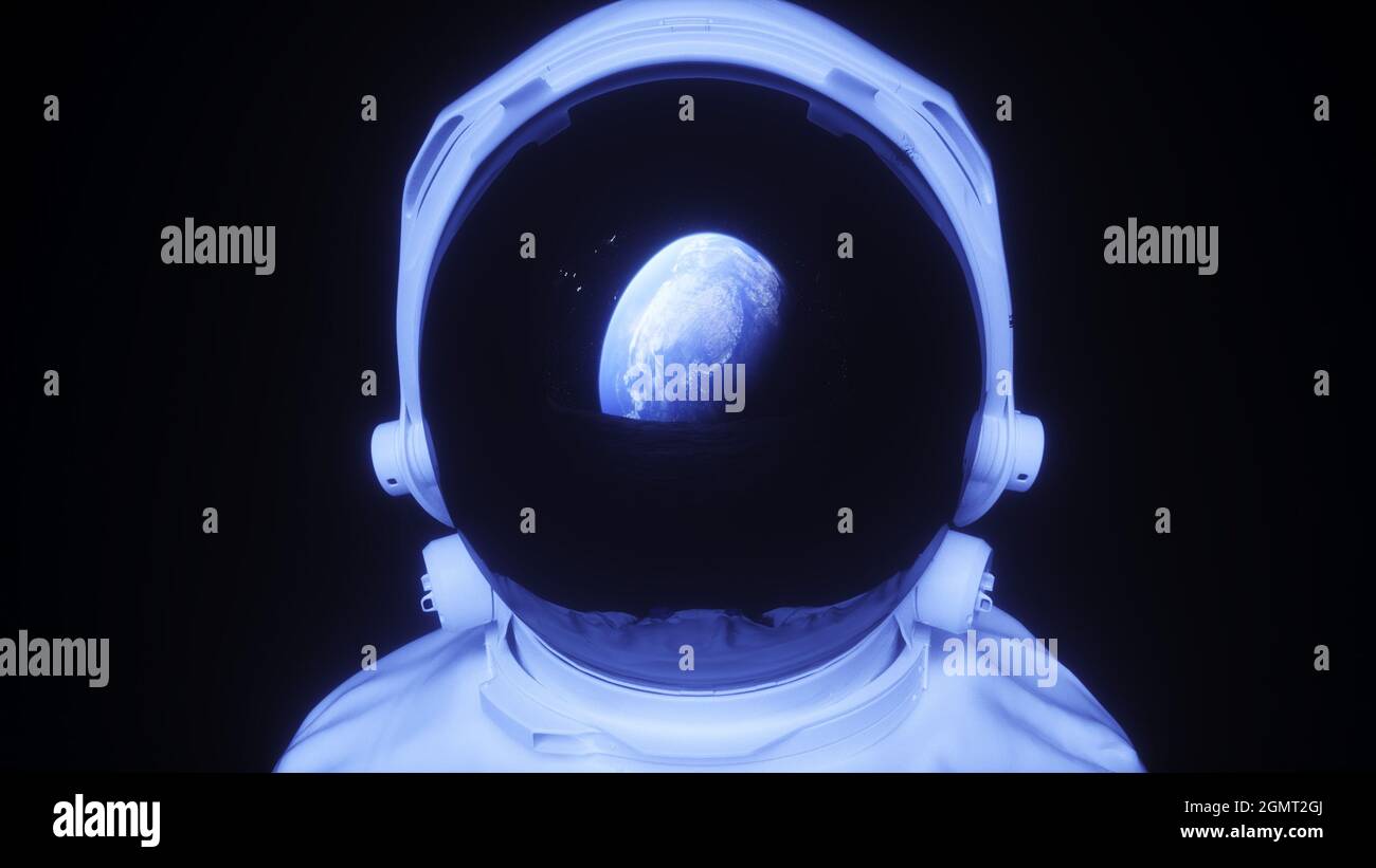 Alone astronaut in space rock cave. Space view. 3d rendering Stock ...