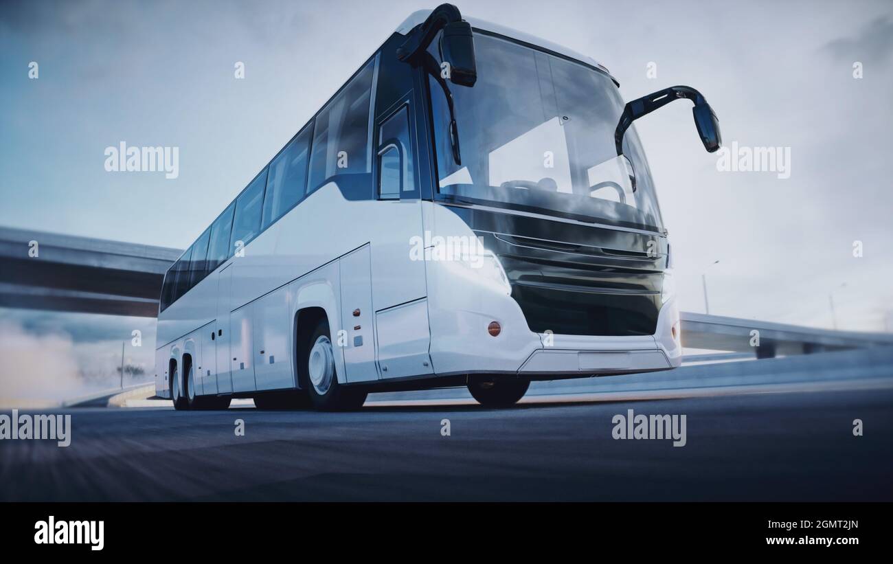 Touristic passenger bus on highway. Very fast driving. Tourism concept ...