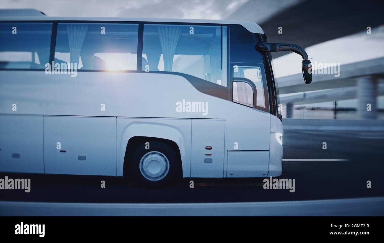 Touristic passenger bus on highway. Very fast driving. Tourism concept ...