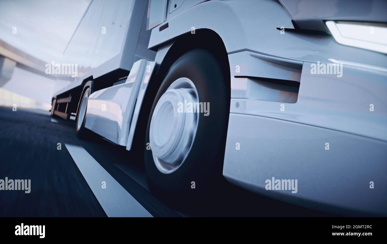 White delivery truck on highway. Very fast driving. Delivery concept ...