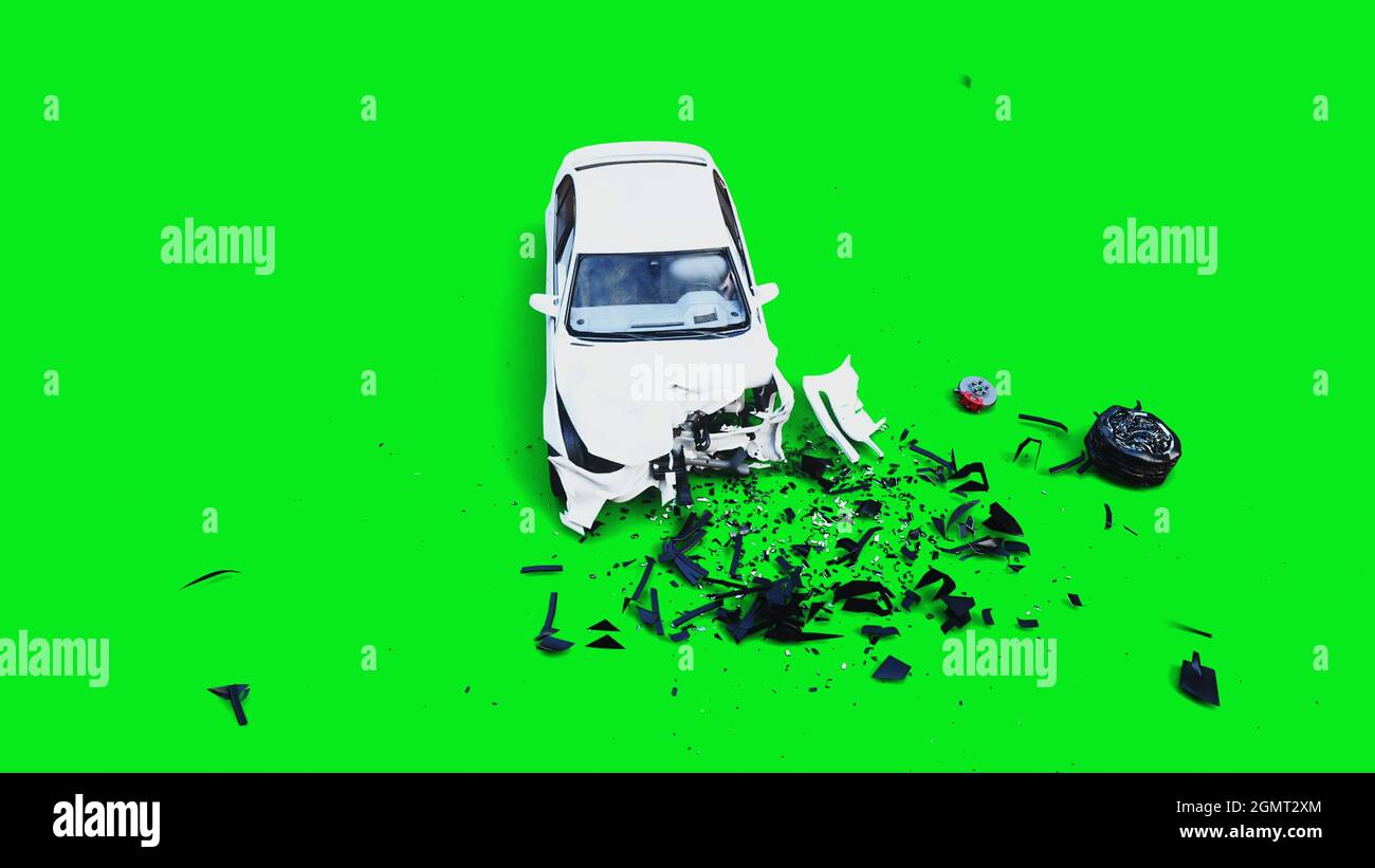 white generic 3d car crashes into invisible wall. Car accident concept ...