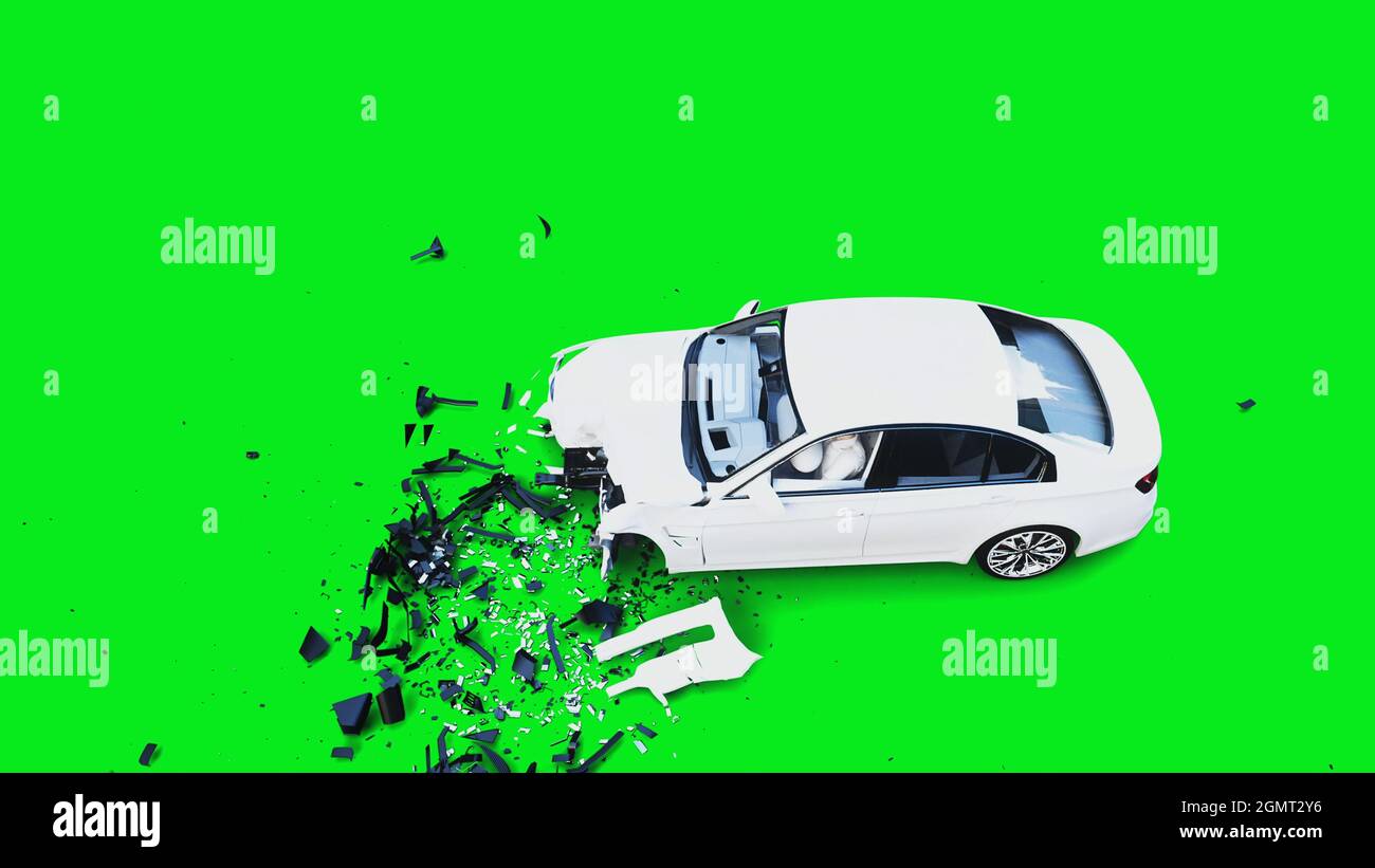 white generic 3d car crashes into invisible wall. Car accident concept ...