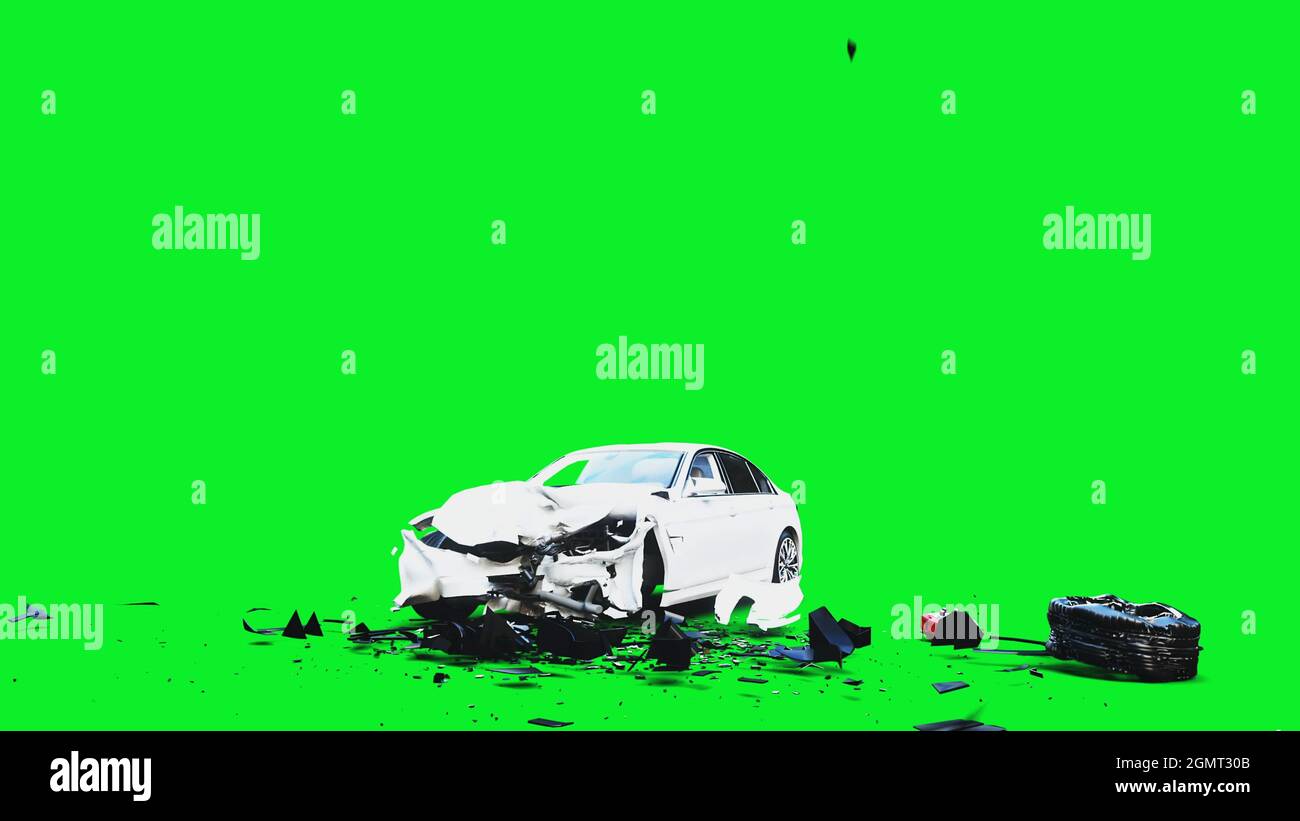 white generic 3d car crashes into invisible wall. Car accident concept ...